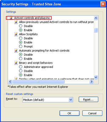 Workstation Setup Steps for IE Version 8.x