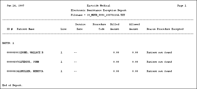 Print Payment Exceptions